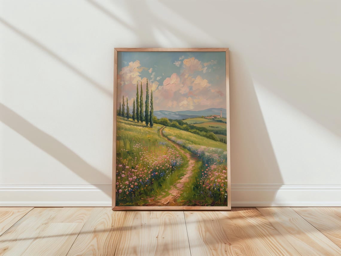 Countryside Path Impressionist Landscape Green Wildflower Decor Living ...