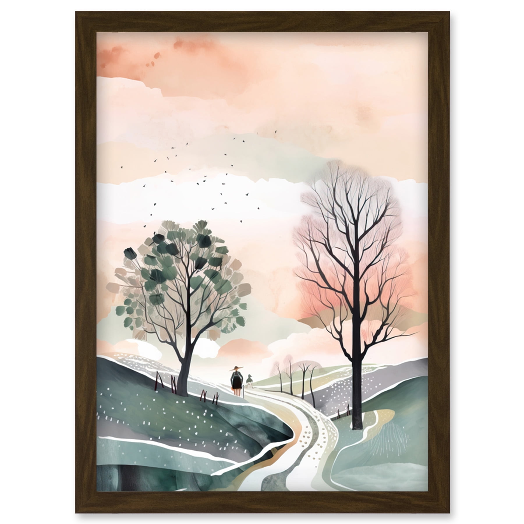 Countryside Path in Autumn Watercolour Landscape Artwork Framed Wall ...