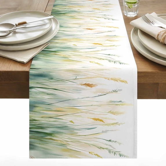 Countryside Plant Cotton Linen Table Runner Watercolor Rustic Yellow ...