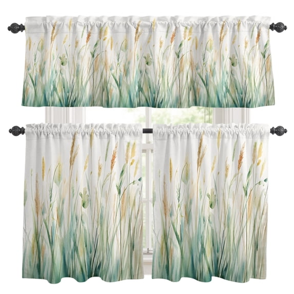 Countryside Plant Kitchen Curtains Set for Windows, Watercolor Rustic ...