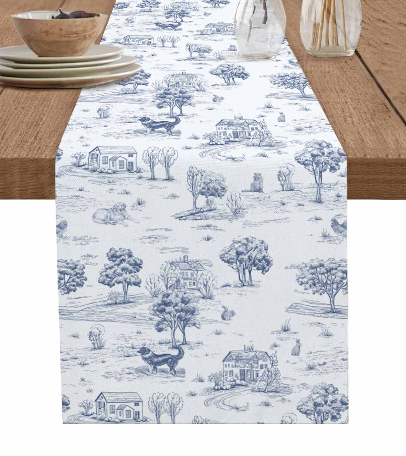 Countryside Retro Tree Animal Table Runner Cotton Lin Wedding Table r ...
