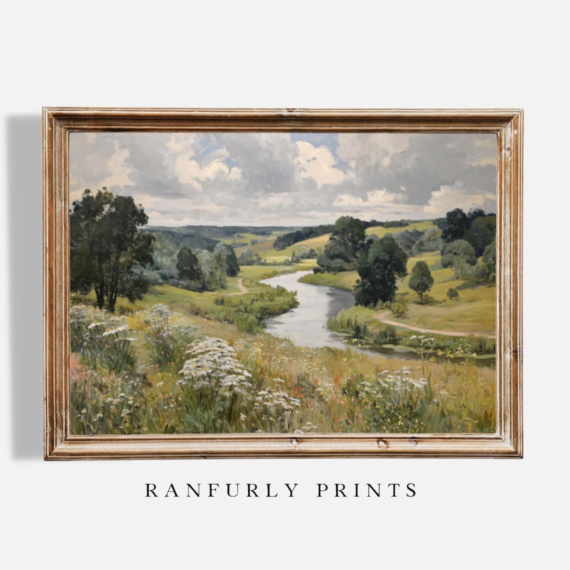 Countryside River Print, Wildflower Meadow Landscape Art, Unframed ...