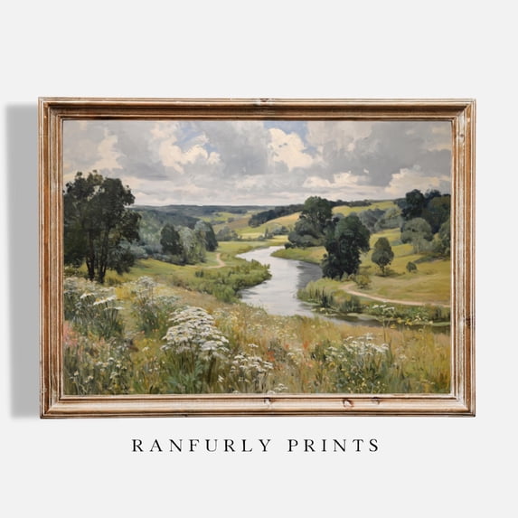 Countryside River Print, Wildflower Meadow Landscape Art, Unframed ...