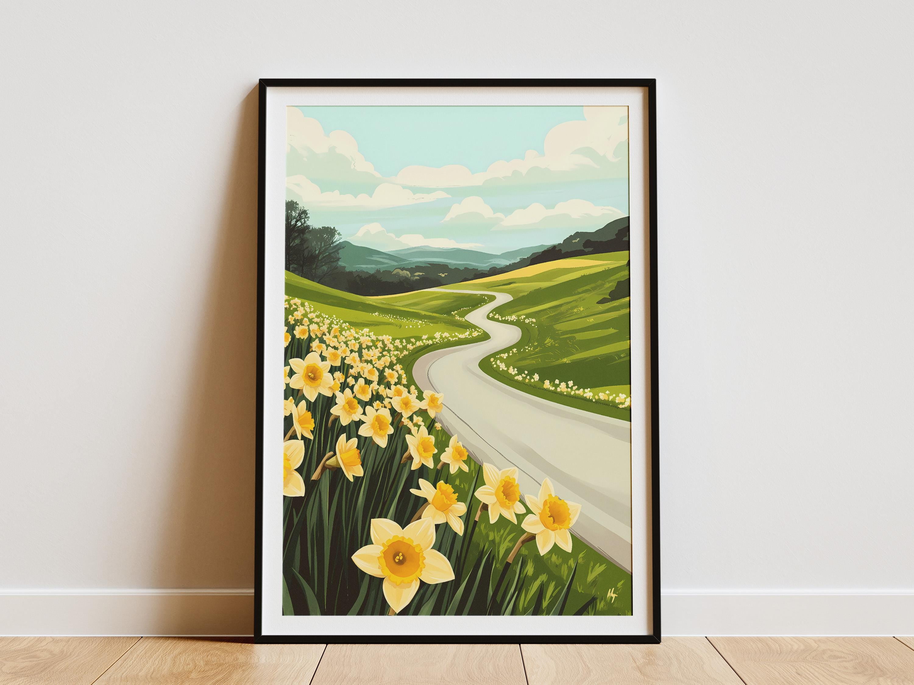 Countryside Road Daffodils Spring Flowers Yellow Floral Nature Art ...