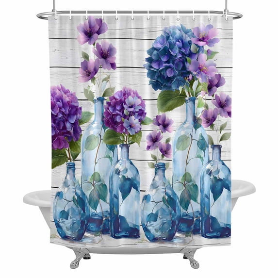 Countryside Shower Curtain for Bathroom, Purple Blue Hydrangea Floral ...
