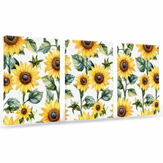 Countryside Sunflowers Canvas Wall Art 3 Panels, Leaf Vintage ...