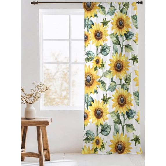 Countryside Sunflowers Sheer Curtains 84 Inch Long 1 Panel Leaf Vintage ...