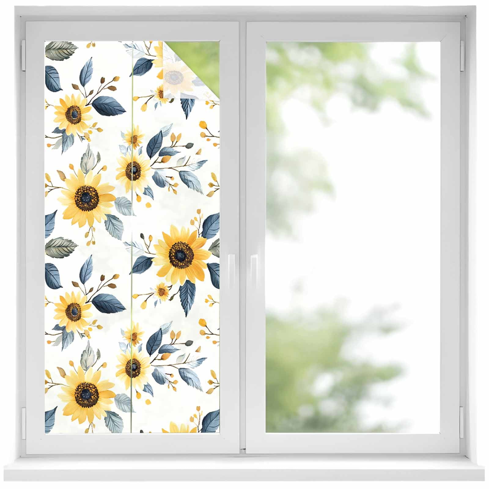 Countryside Sunflowers Window Privacy Film Watercolor Floral Leaf ...