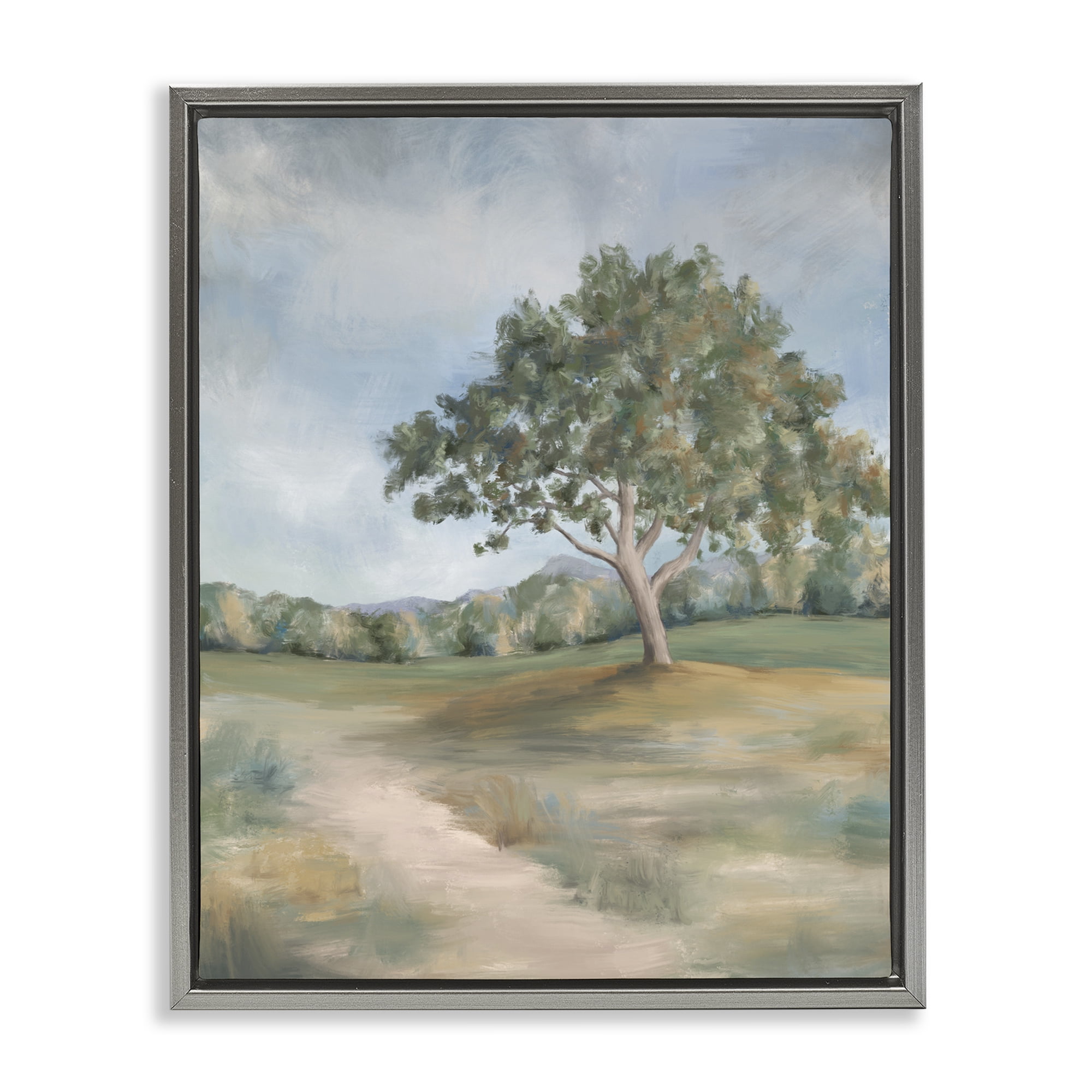 Countryside Tree Scenery Gray Framed Floater Canvas Wall Art, design by ...