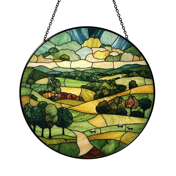 Countryside Valley Landscape Stained Glass Suncatcher Window Hanging ...