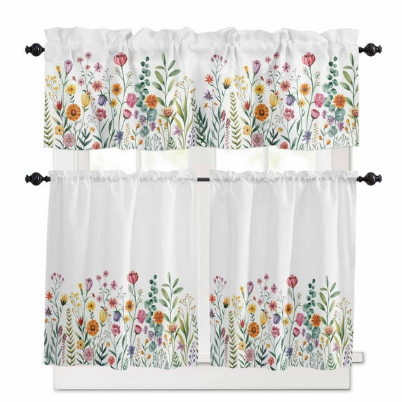 Countryside Wildflowers Kitchen Curtains Valances and Tiers Set of 3 ...