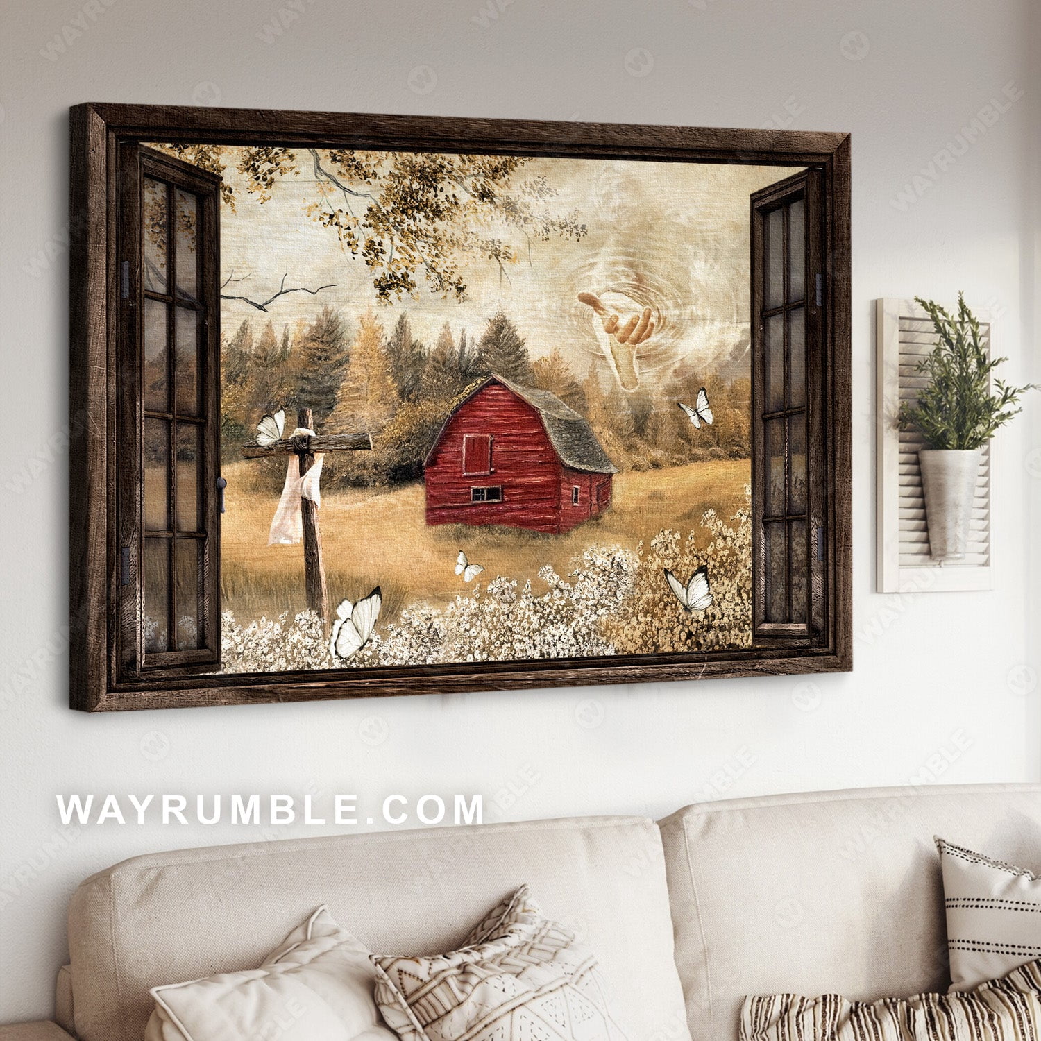 Countryside landscape, Red barn house, Jesus's hand, Peaceful time ...
