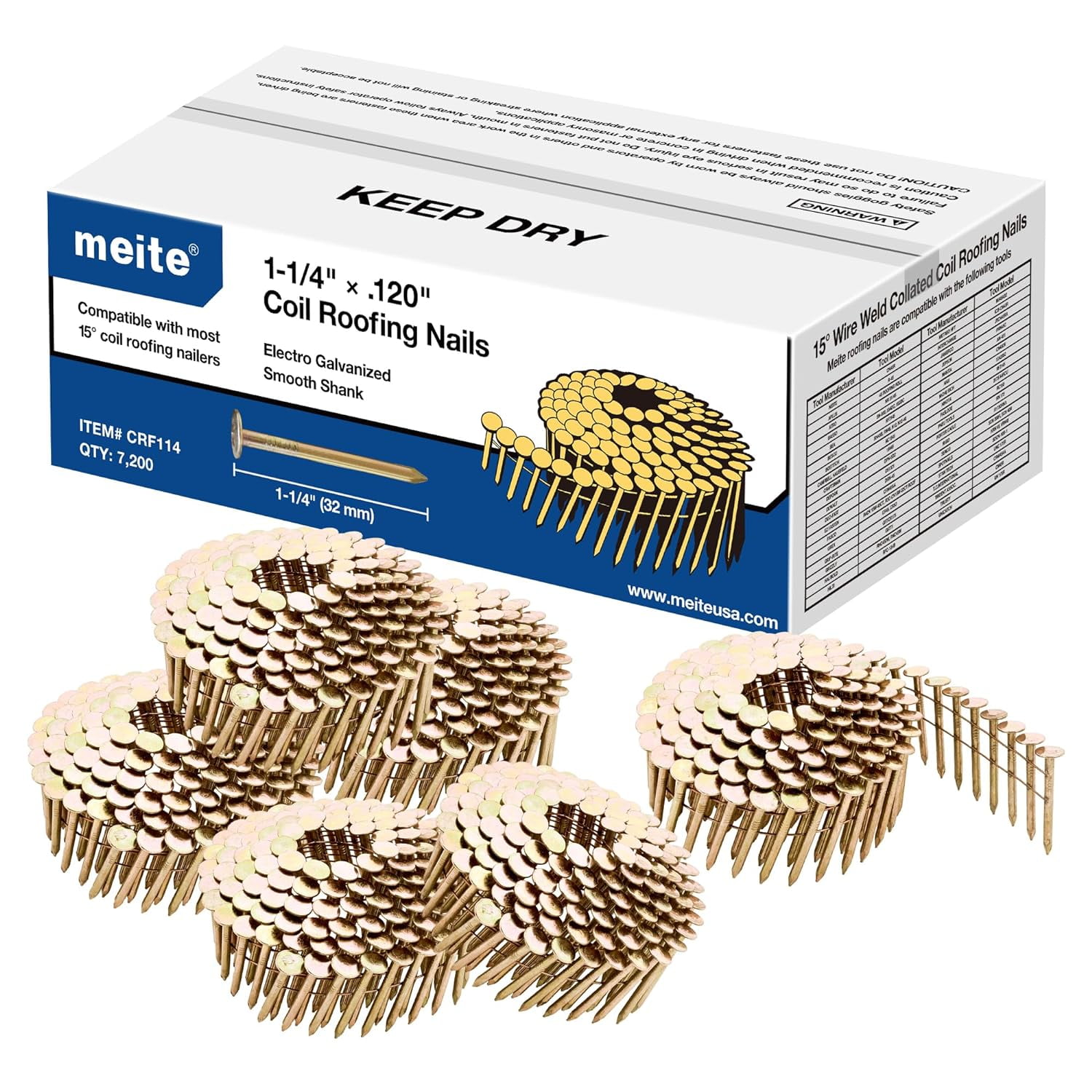 Counts Coil Roofing Nails, 1-1/4-Inch × .120-Inch 15 Degree Round Head ...