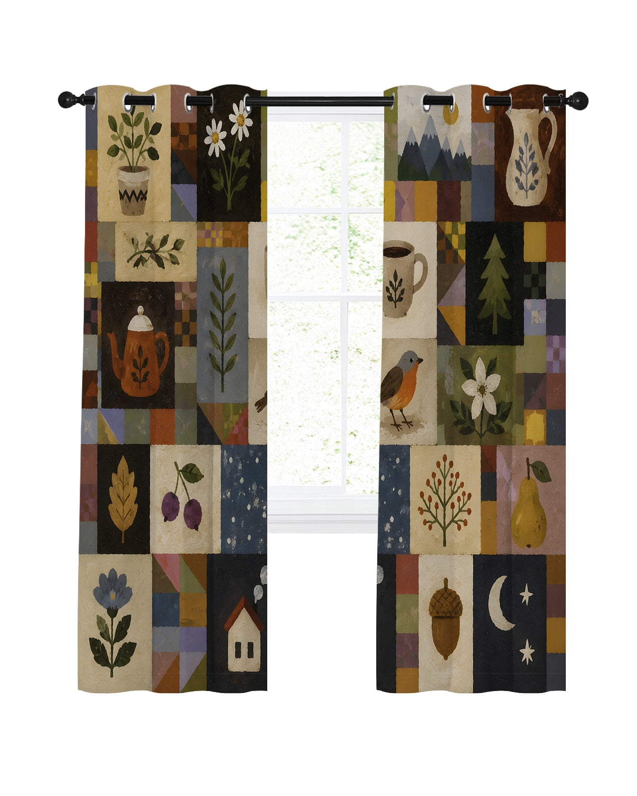 County Patchwork Blackout Curtains 84 Inches Length, Farmhouse Cabin ...