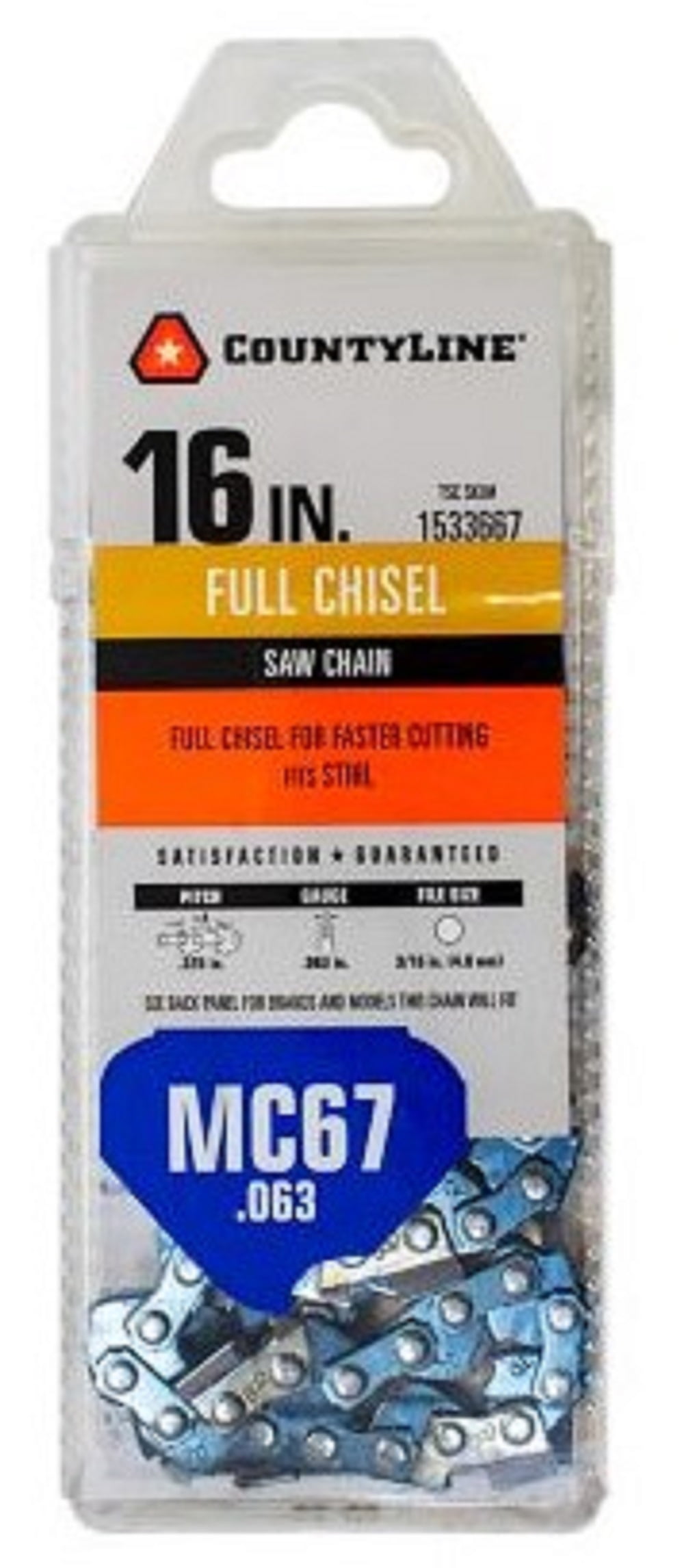CountyLine 76367TSC Chainsaw Chain 16 Inch 67 Link Full Chisel Steel ...