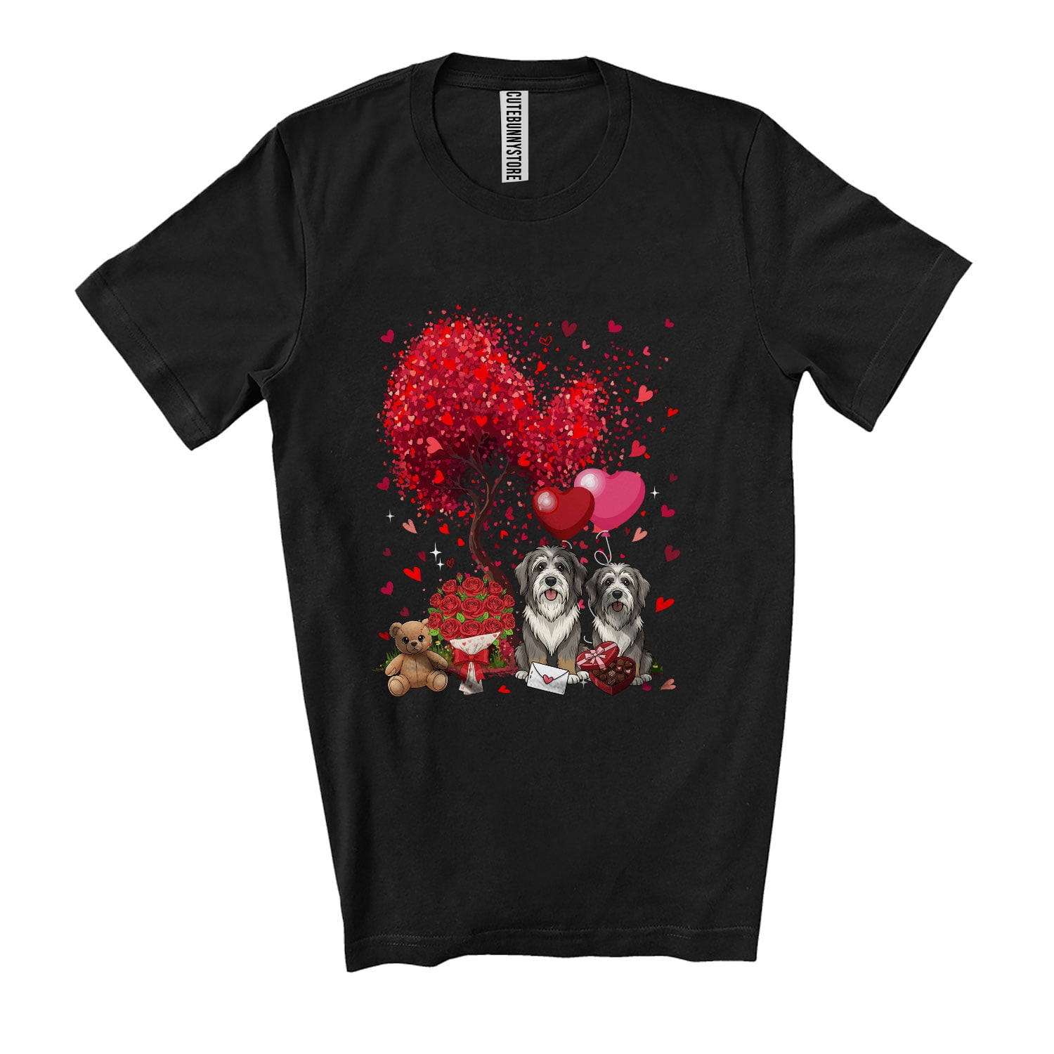 Couple Bearded Collie With Hearts Tree; Lovely Valentine's Day Heart ...