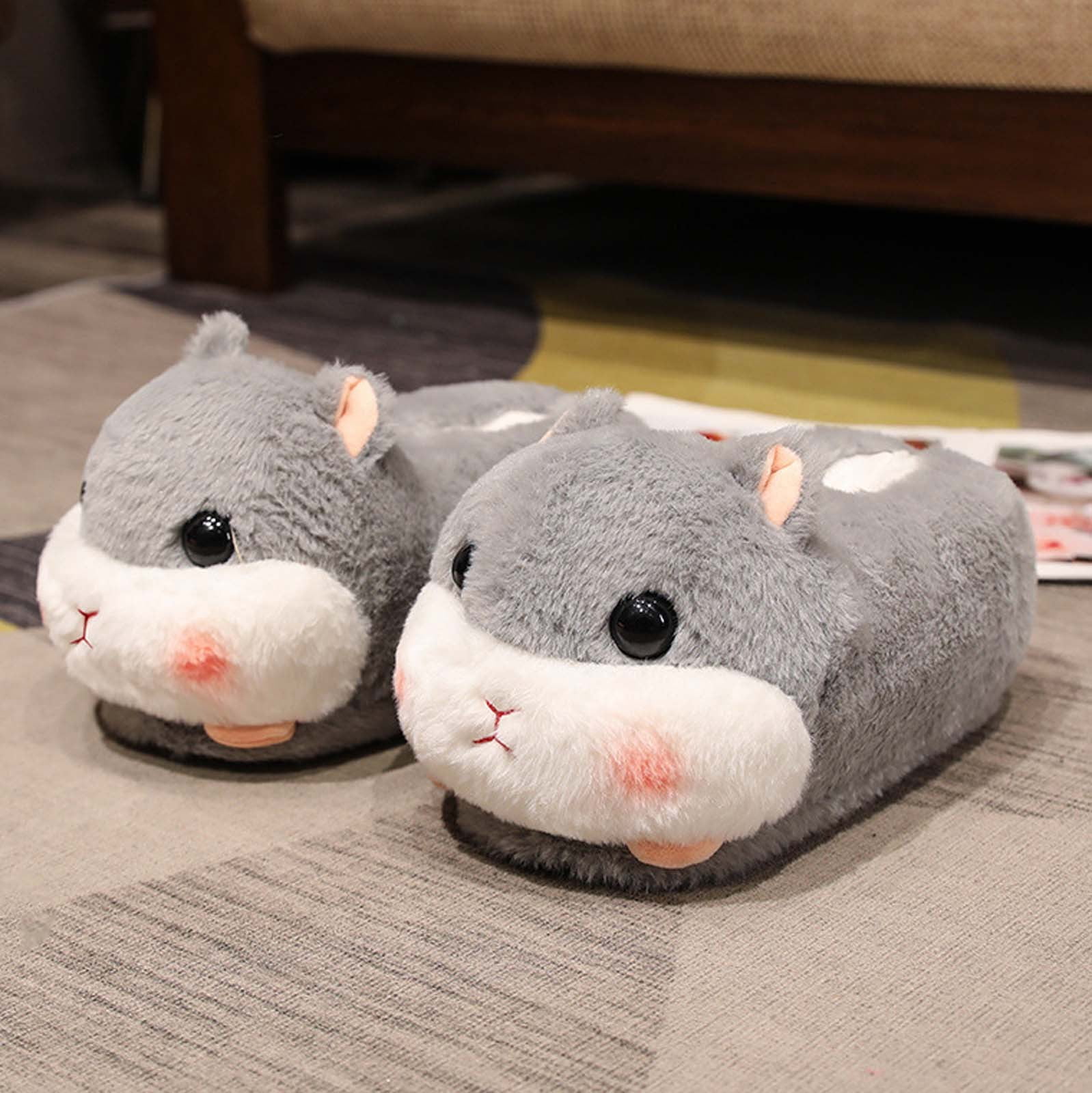 Couple Cartoon Animal Slippers With Padded Heels Winter Warm Indoor ...