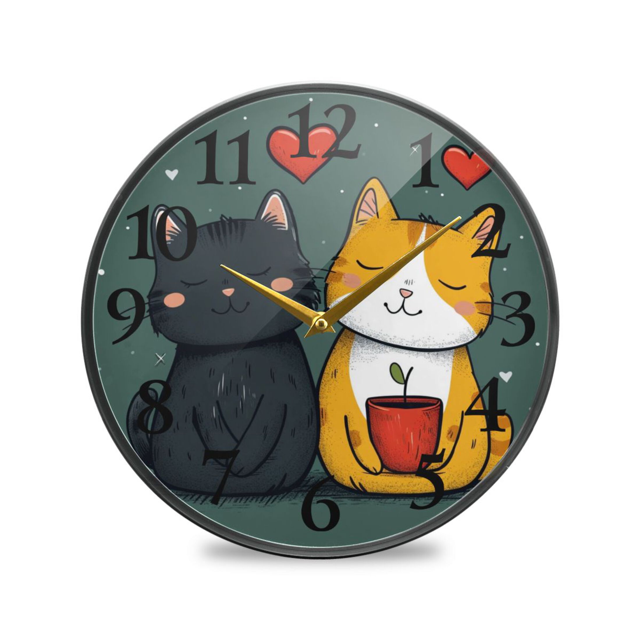 Couple Cats Wall Clocks Battery Operated 11.9 Inch Round Clock Acrylic ...