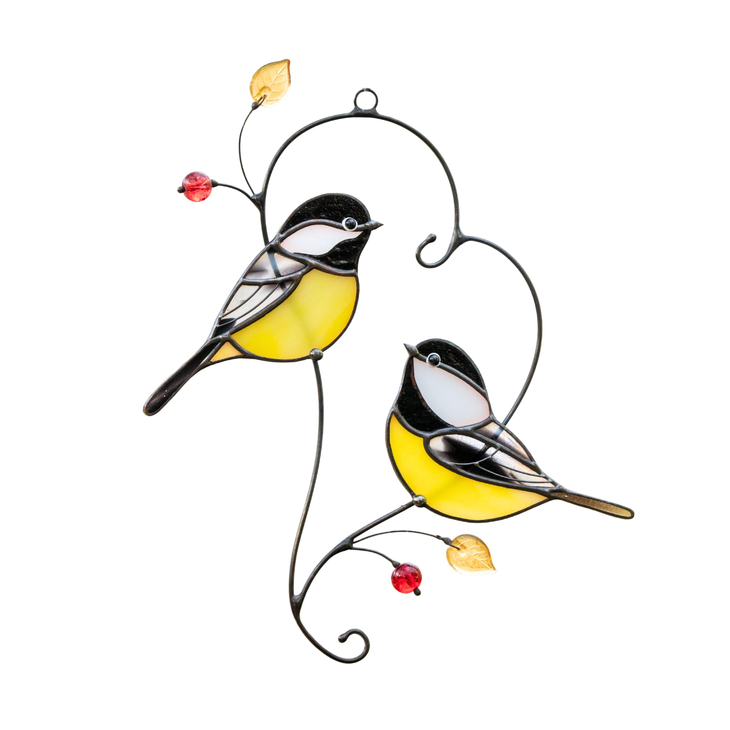 Couple of Chickadees Birds Handmade Stained Glass Suncatcher Genuine ...