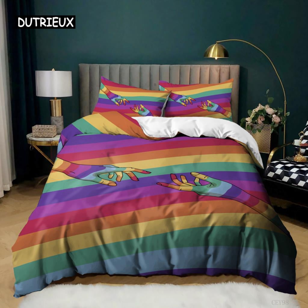 Couple Duvet Cover Set Microfiber Hold Hands and Compare Hearts Pattern ...