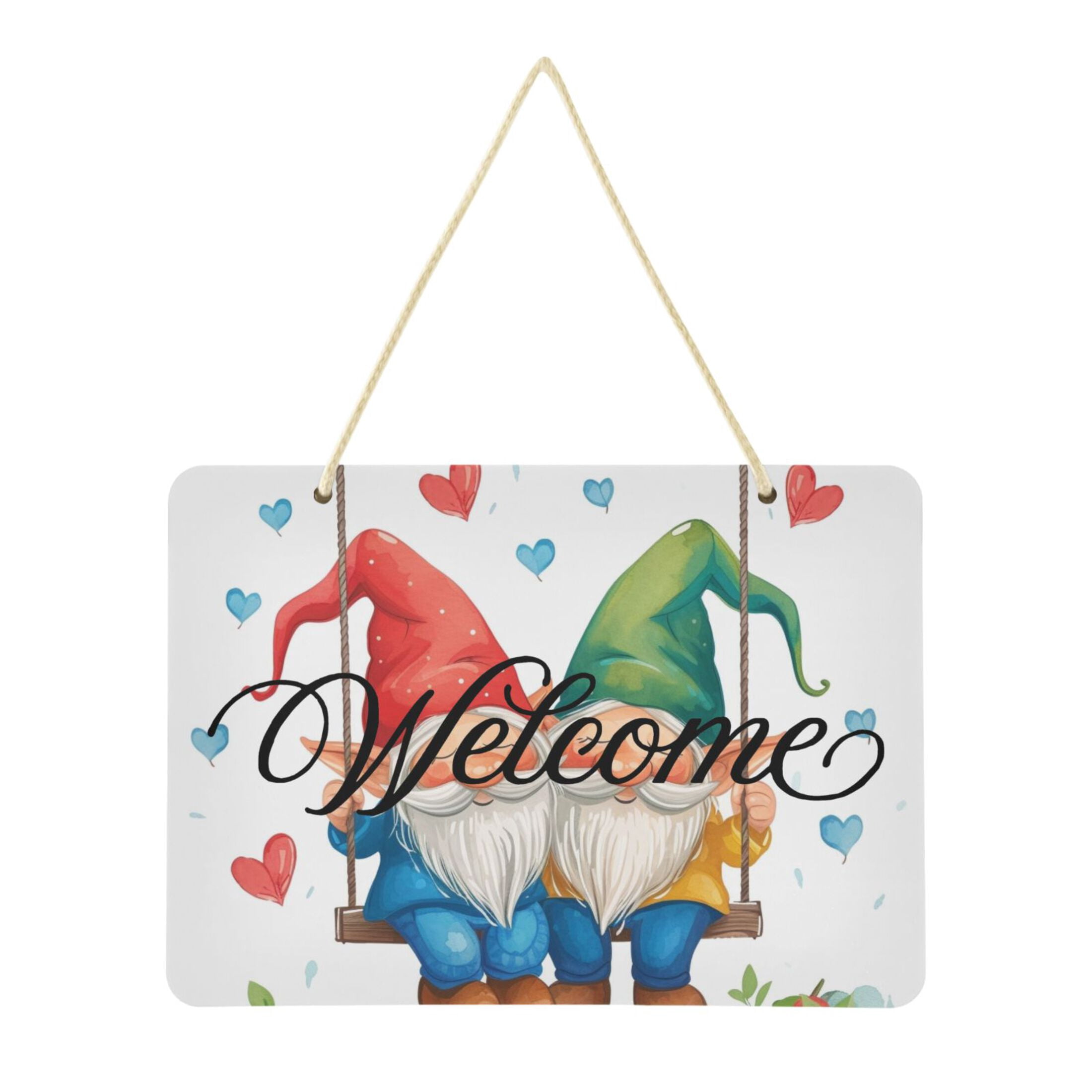 Couple Dwarf Swing Welcome Sign Front Door PVC 14x10 inch Hanger Hello ...