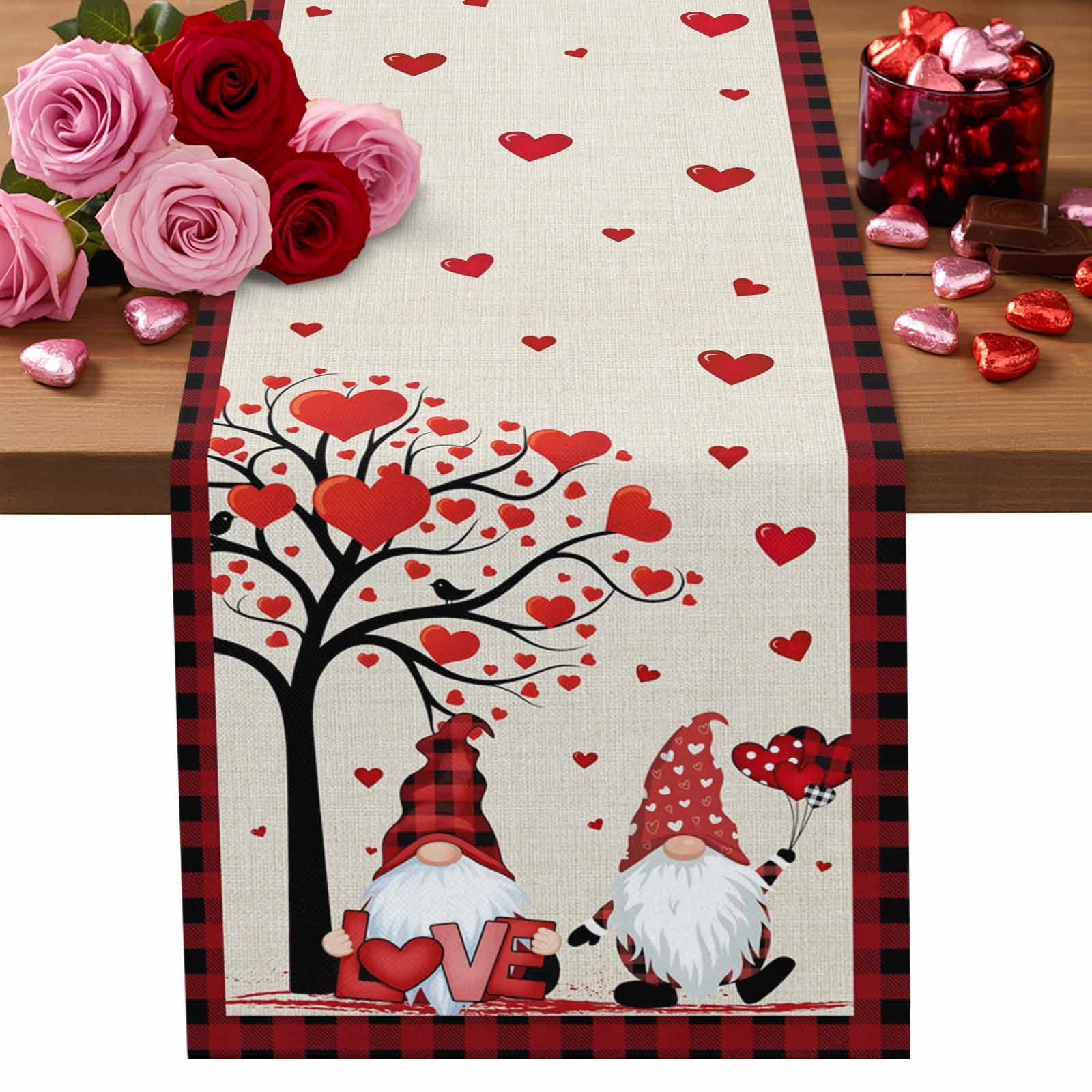 Couple Dwarfs Cotton Linen Table Runner Valentine's Day Love Tree ...