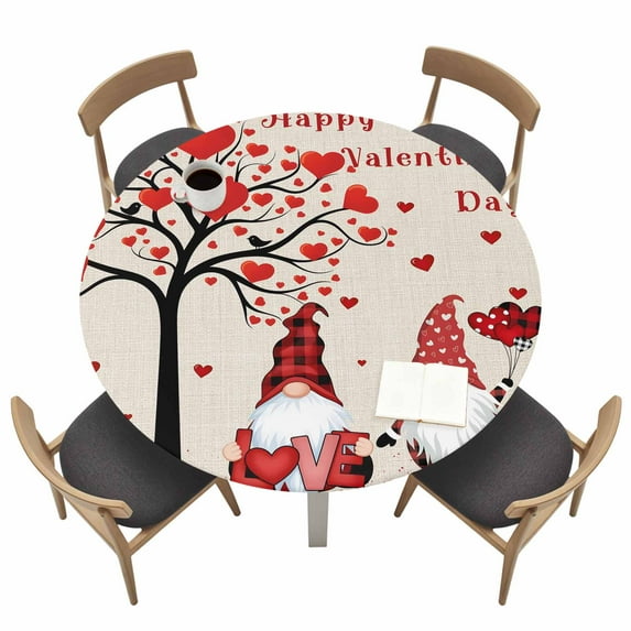 Couple Dwarfs Round Fitted Tablecloth with Elastic Edge Valentine's Day ...