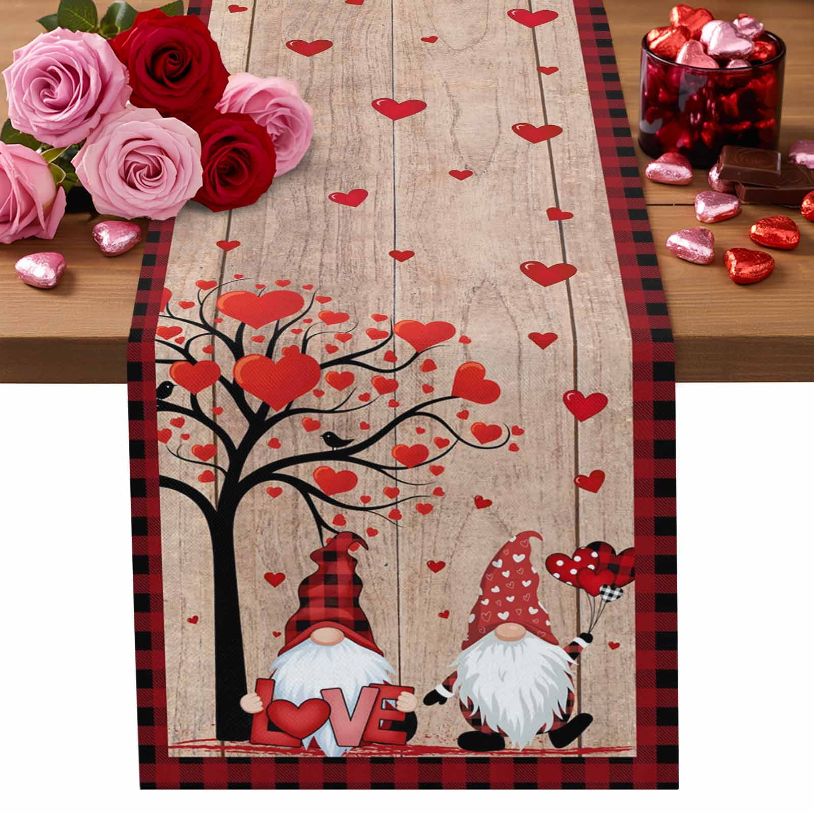 Couple Dwarfs Table Runner 13 x 72 Inch, Valentine's Day Love Tree Wood ...
