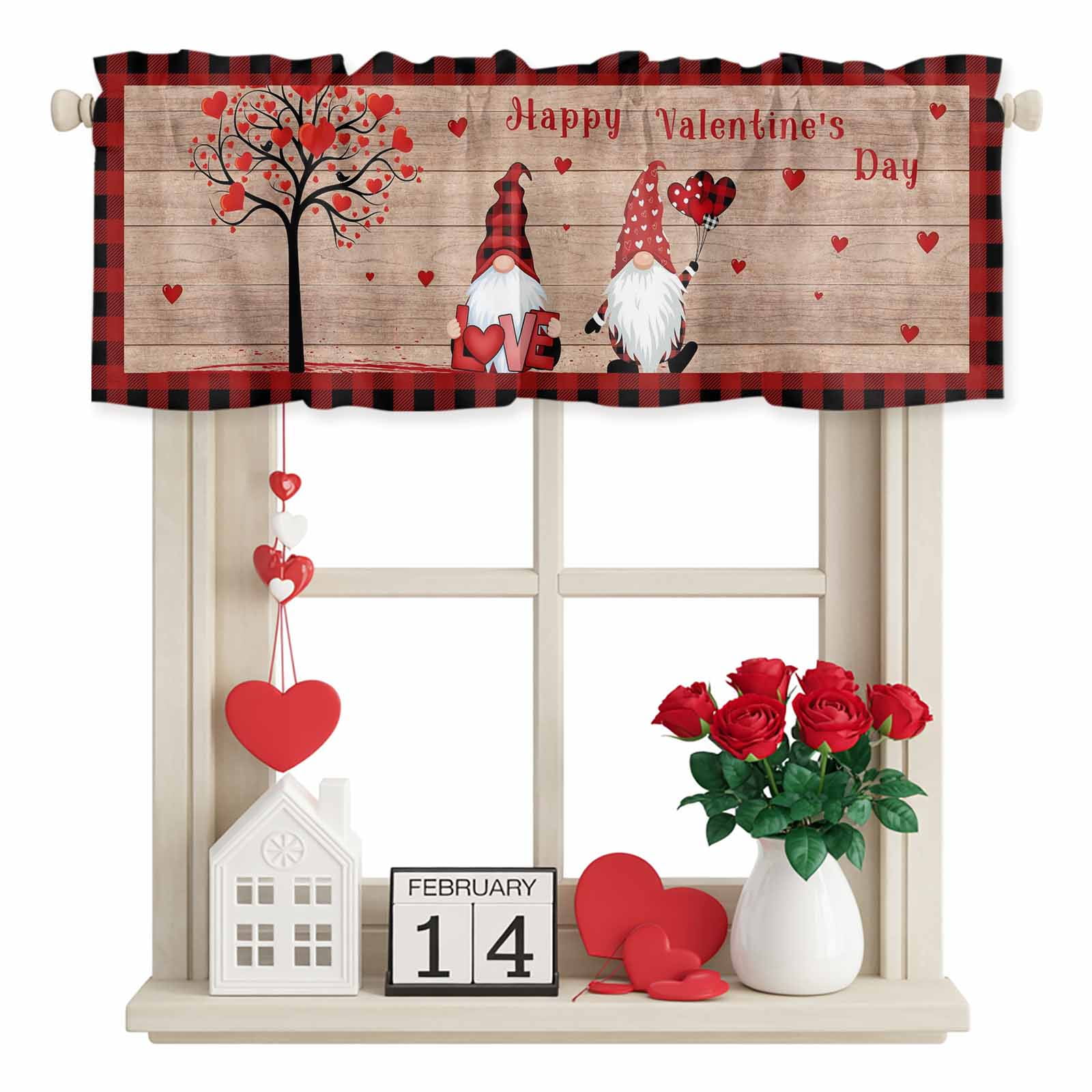 Couple Dwarfs Valances for Windows, Valentine's Day Love Tree Wood ...