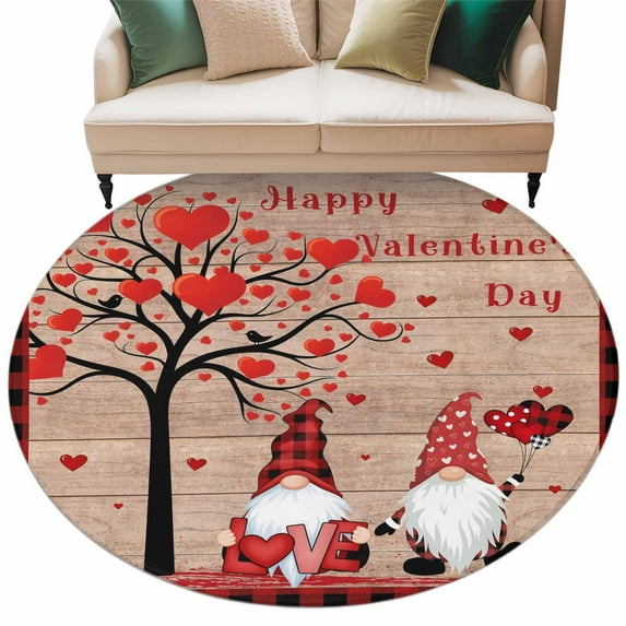 Couple Dwarfs Washable Round Area Rug 5 ft, Valentine's Day Love Tree ...