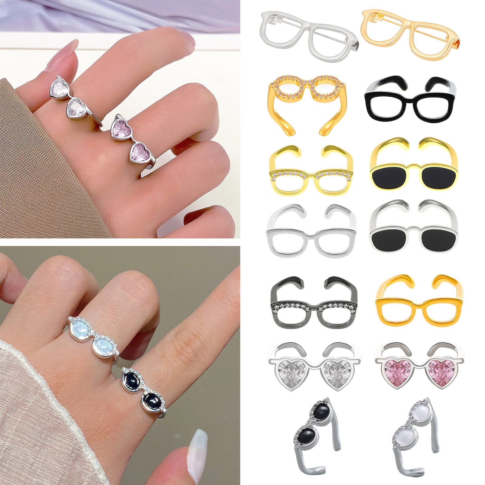 Couple Finger Ring Mini Glasses Adjustable Ring Sparkling Rhinestone ...