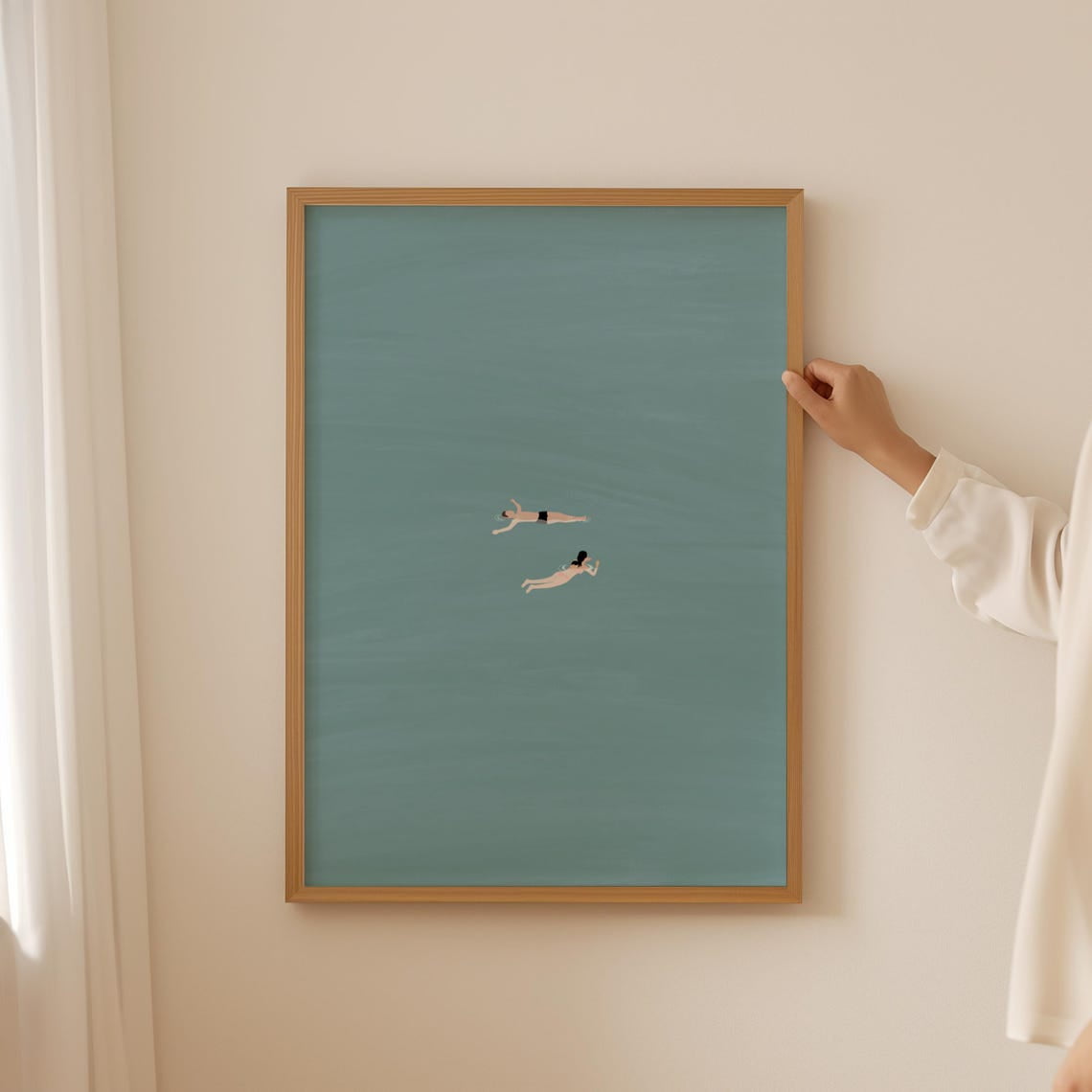 Couple Floating in Pool Modern Pale Blue Swimming Pool Art Summer Pool ...
