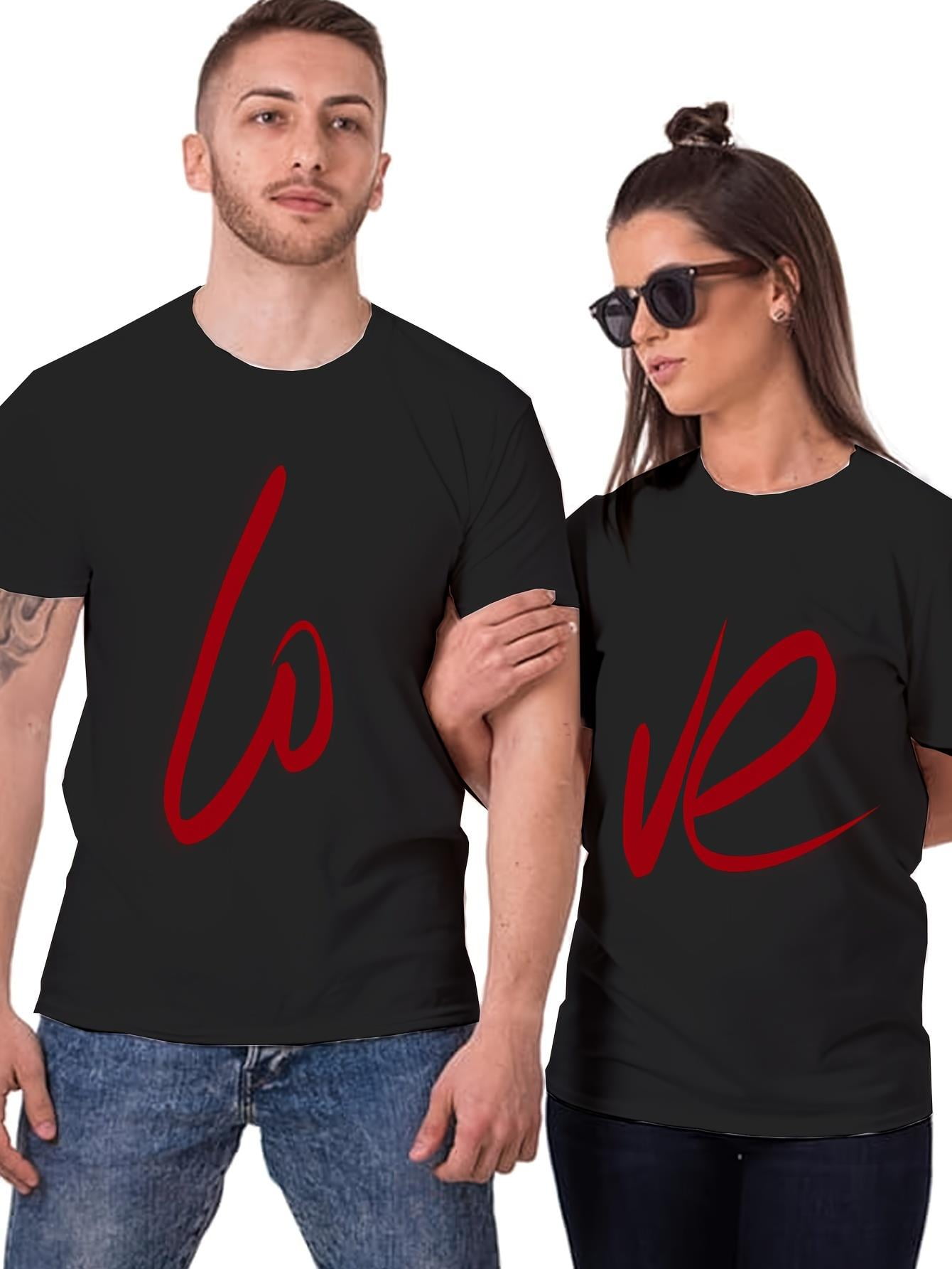 Couple Front Print T-shirt LOVE Tee Summer Casual Tee Streetwear Top for Boyfriend Girlfriend ...