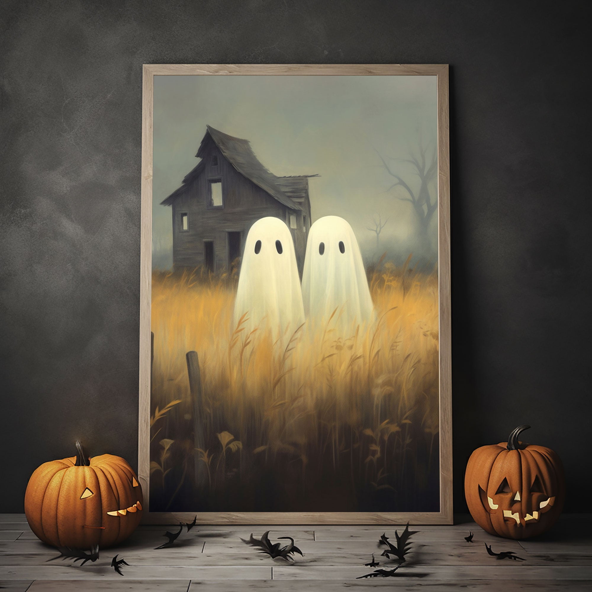 Couple Ghost In The Field Poster, Ghosts Art Print, Halloween Art Print ...