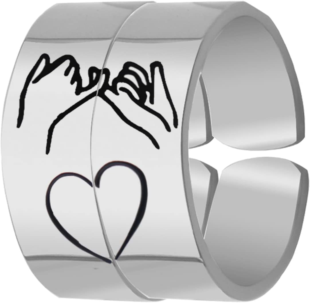Couple Gifts Pinky Promise Ring Set Adjustable Matching 2 Rings ...