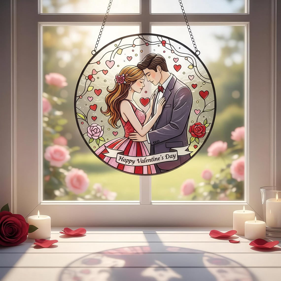 Couple Glass Suncatcher v2, Romantic Window Hanging, Valentine's Day ...