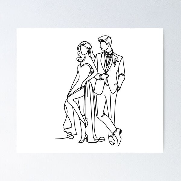 Couple Going Out Line Art Poster Wall Art, Modern Wall Decor For Living ...