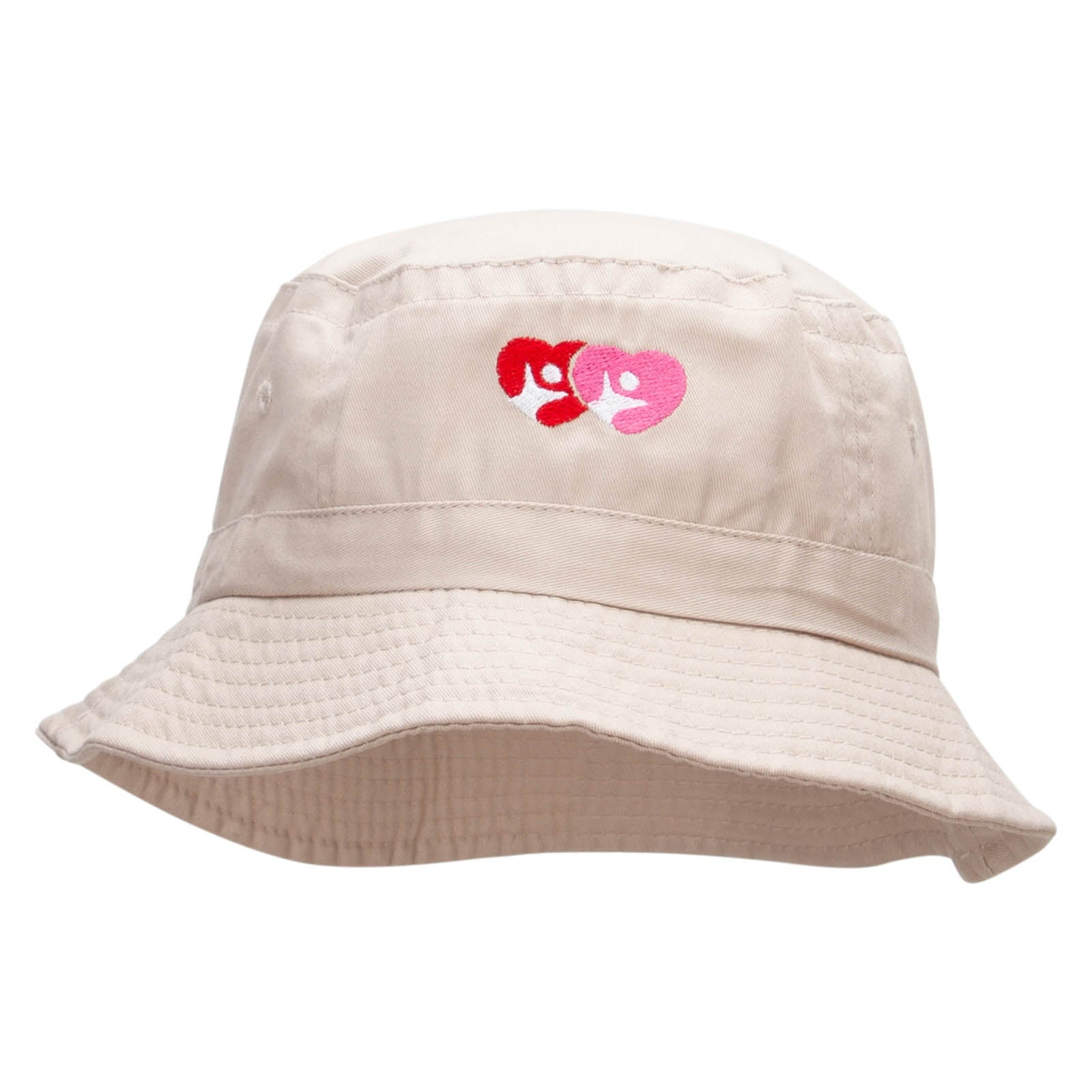 Couple Heart Embroidered Bucket Hat - Khaki OSFM - Walmart.com