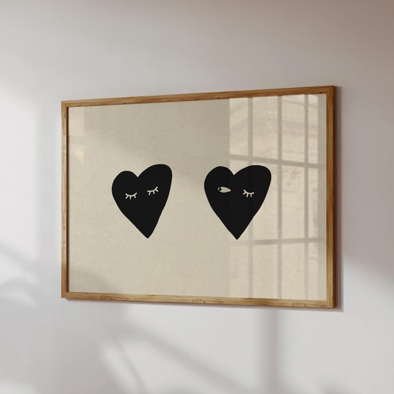Couple Heart Print: Neutral, Hand-drawn Poster, Horizontal, Poster Only ...