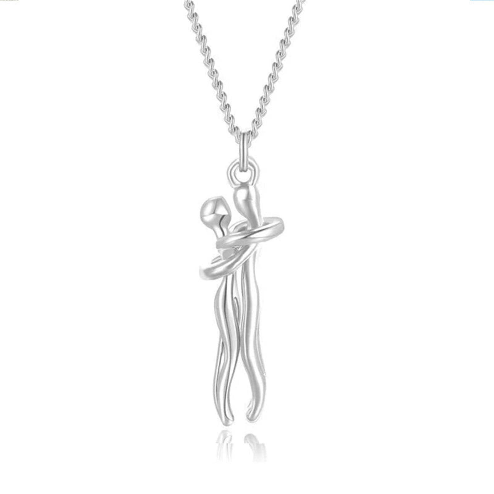 Couple Hug Necklace for Woman Man Personality Abstract Character Dance ...