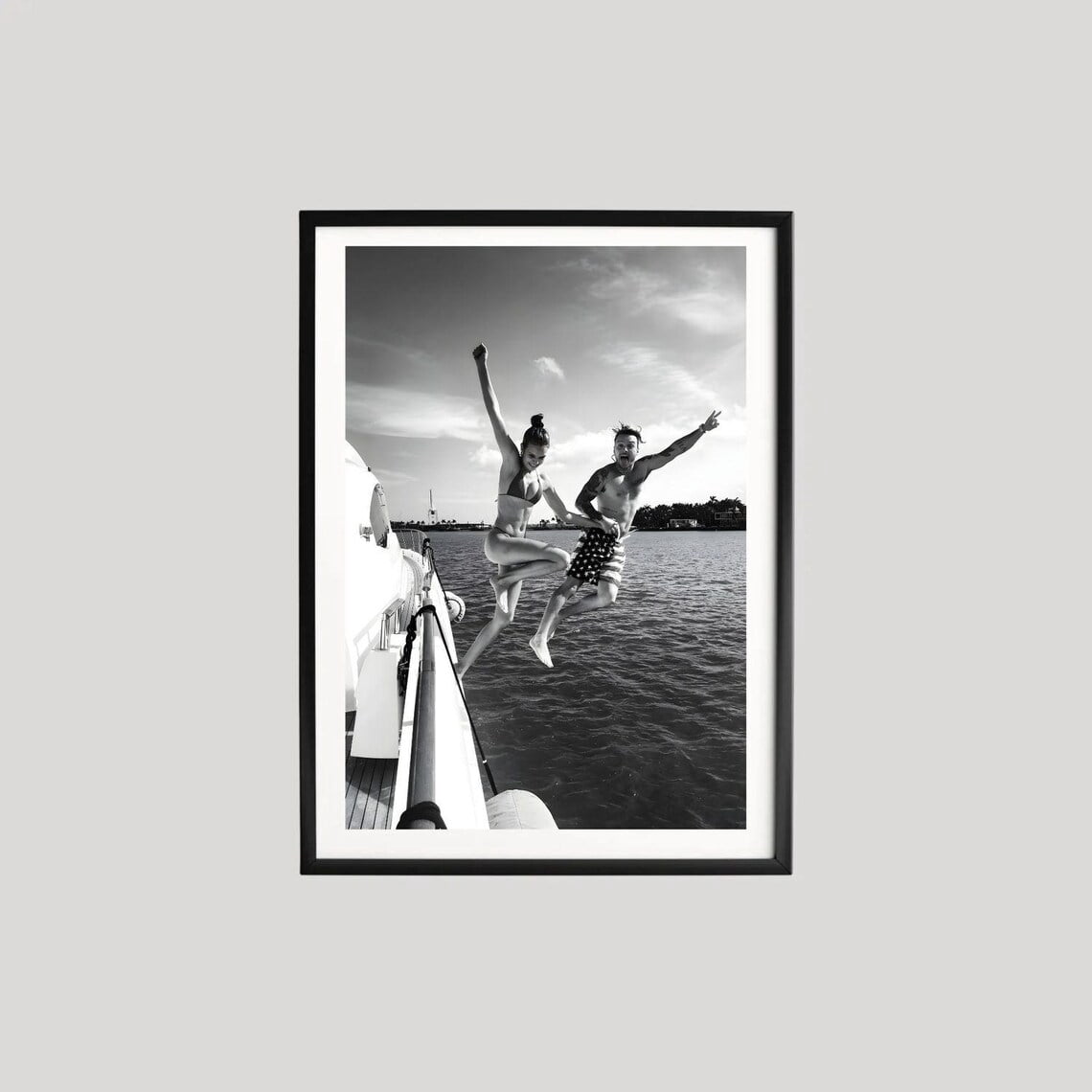 Couple Jumping from Yacht Black and White Ocean Photography Summer ...