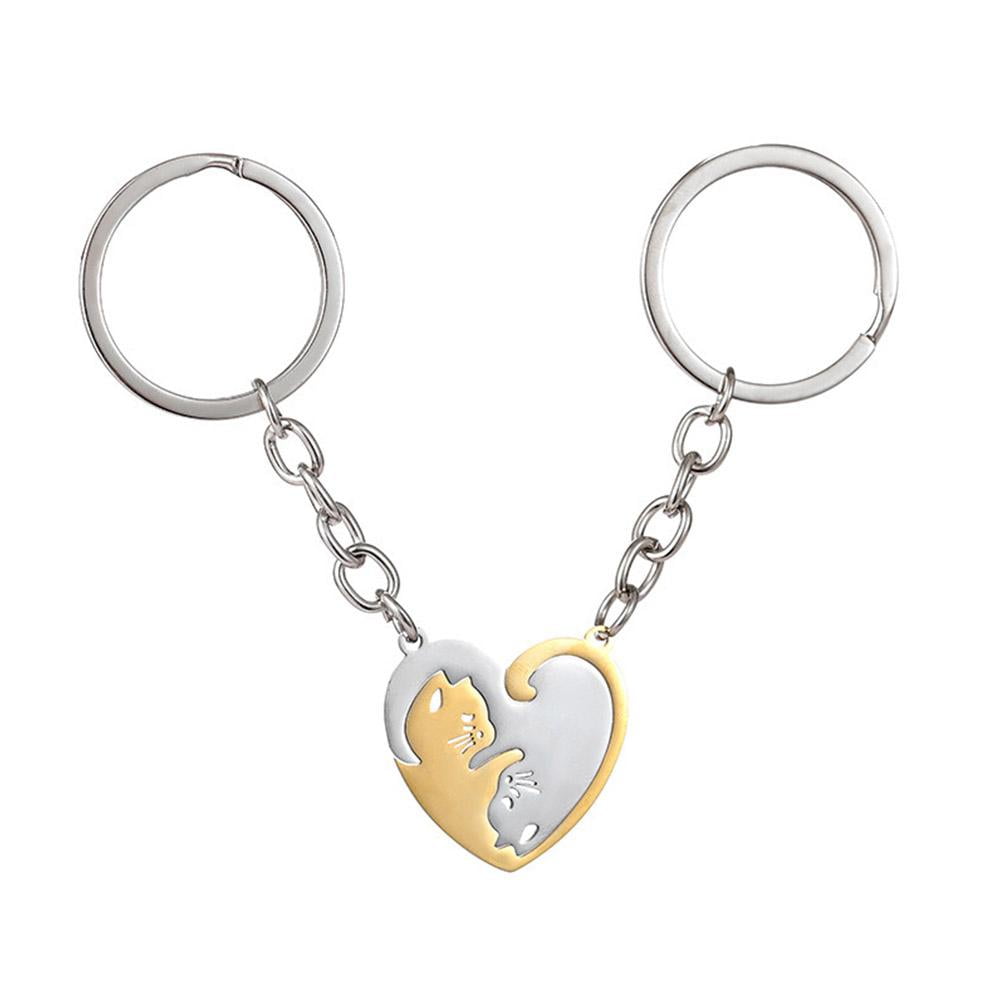 Couple Keychain Cute Black White Matching Puzzle Cat Animal Pendant ...