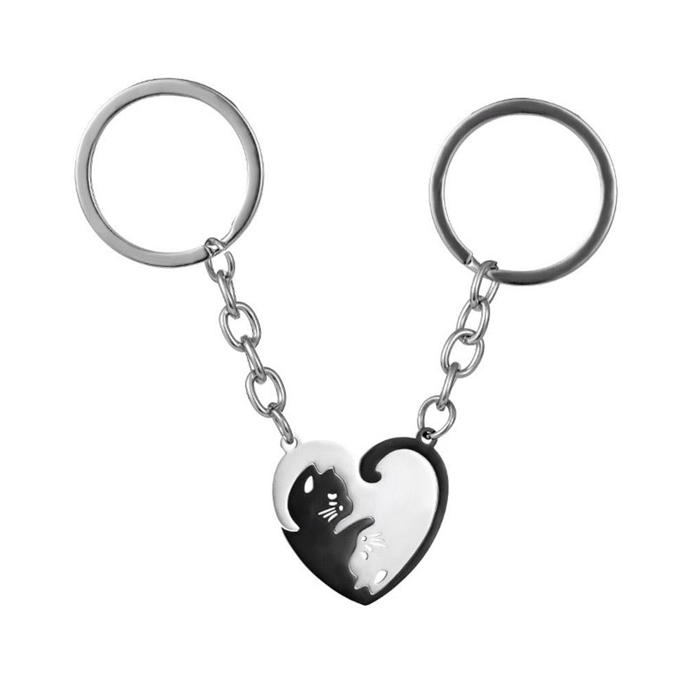 Couple Keychain Cute Black White Matching Puzzle Cat Animal Pendant ...