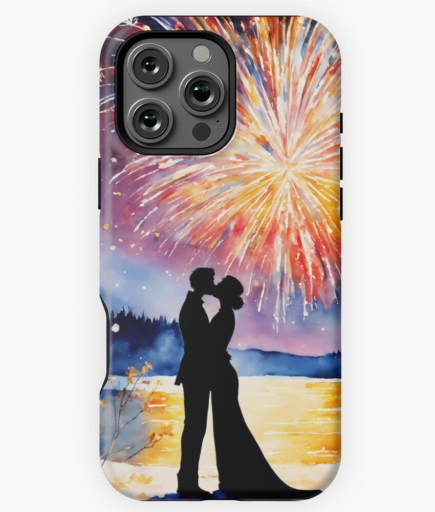 Couple Kissing Underneath Fireworks Phone Case for iPhone 16 15 14 13 ...