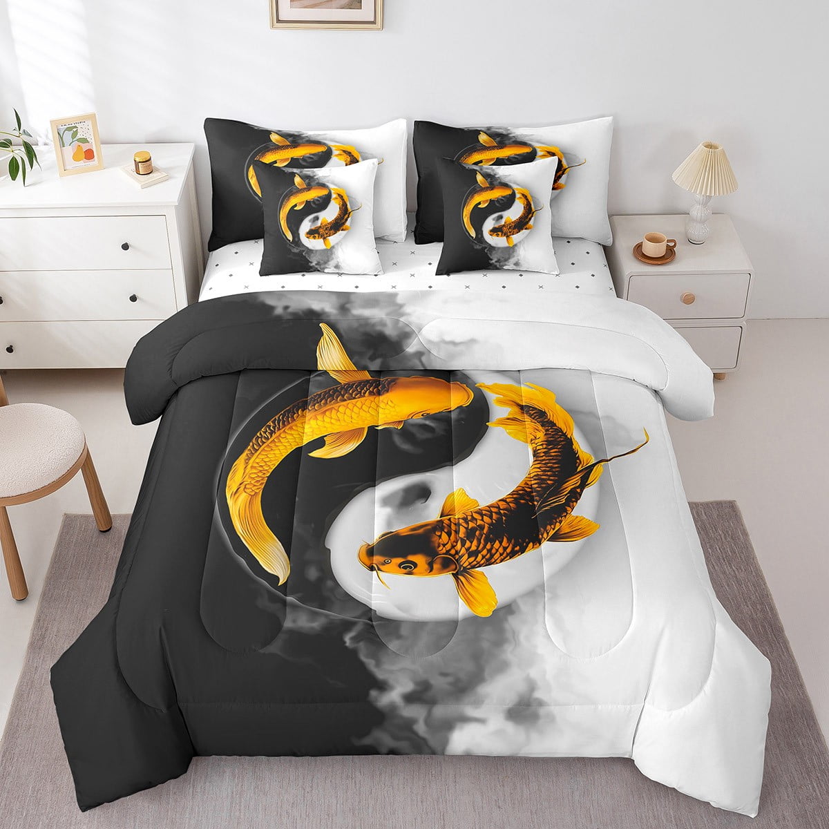 Couple Koi Fish Comforter Set,Yin Yang Bedding Set,Japanese Style ...