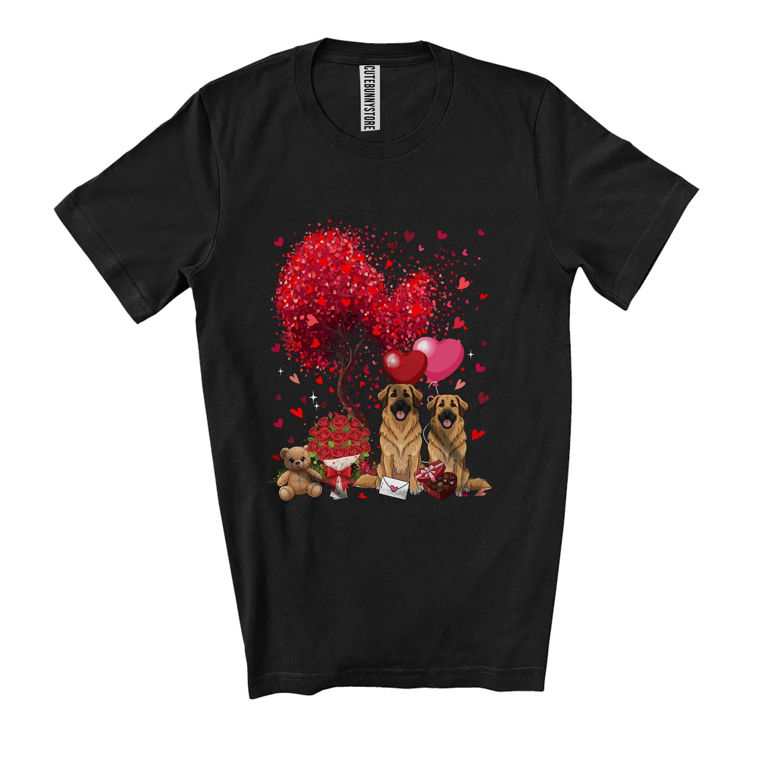 Couple Leonberger With Hearts Tree; Lovely Valentine's Day Heart Flowers Lover Unisex T-Shirt ...