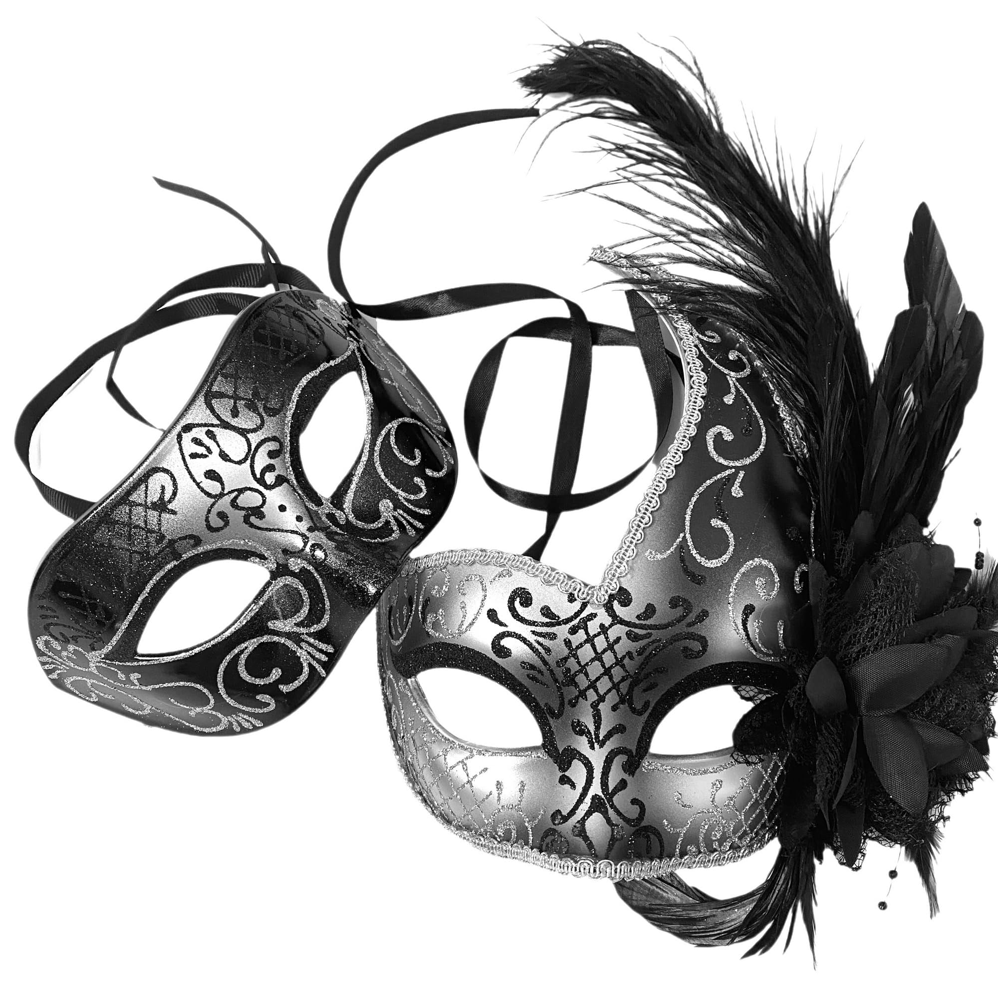 Couple Masquerade Feather Mask Pair Feather Dress up Birthday Party ...
