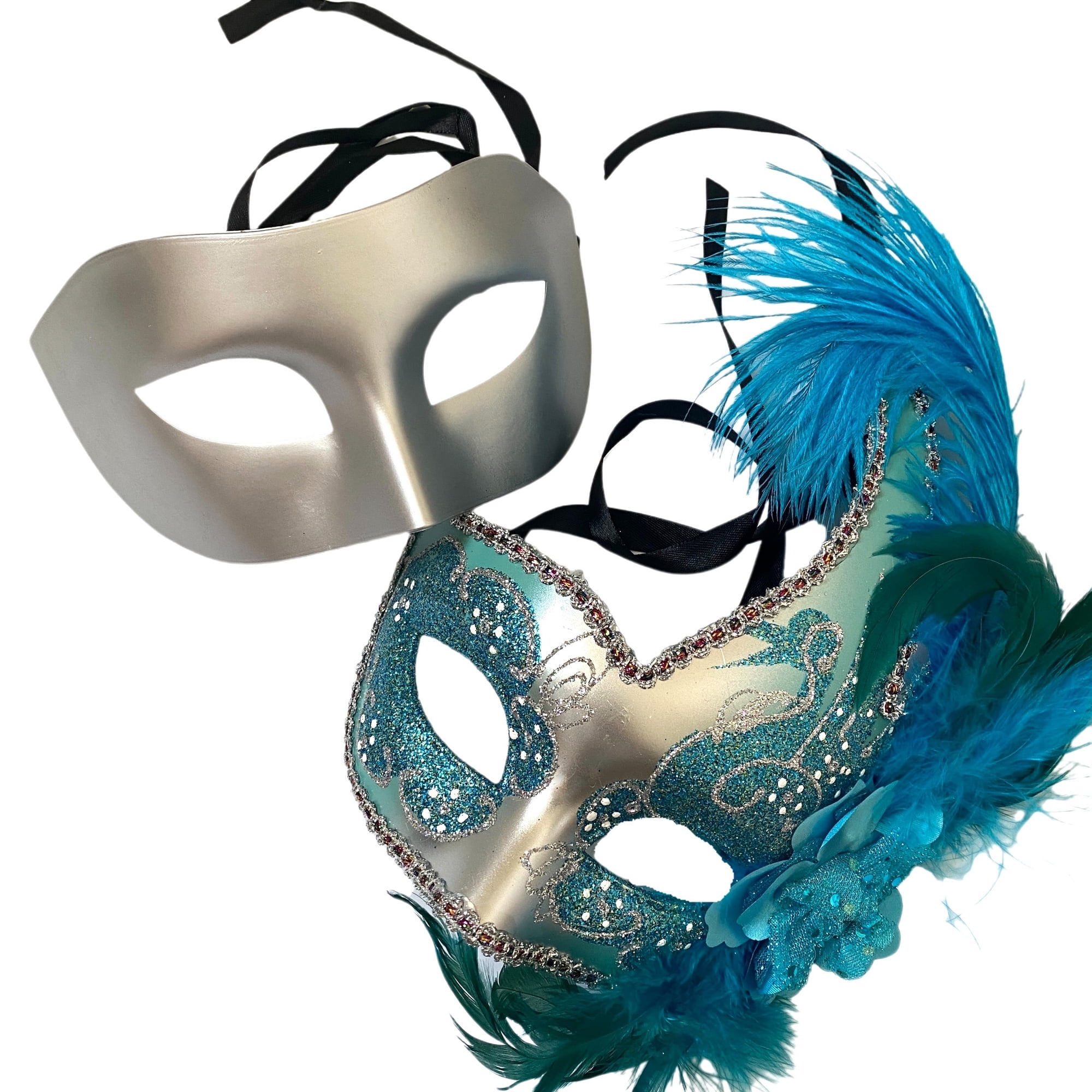 Couple Masquerade Feather Mask Pair Feather Dress up Birthday Party ...