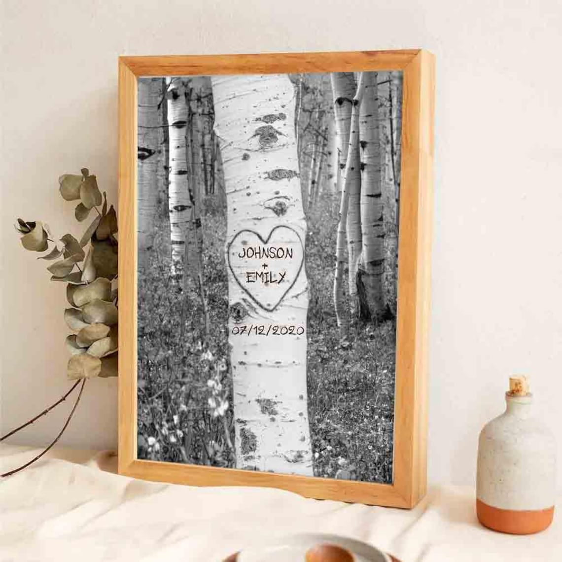 Couple Names Tree Carving Poster | Anniversary & Valentine's Day ...