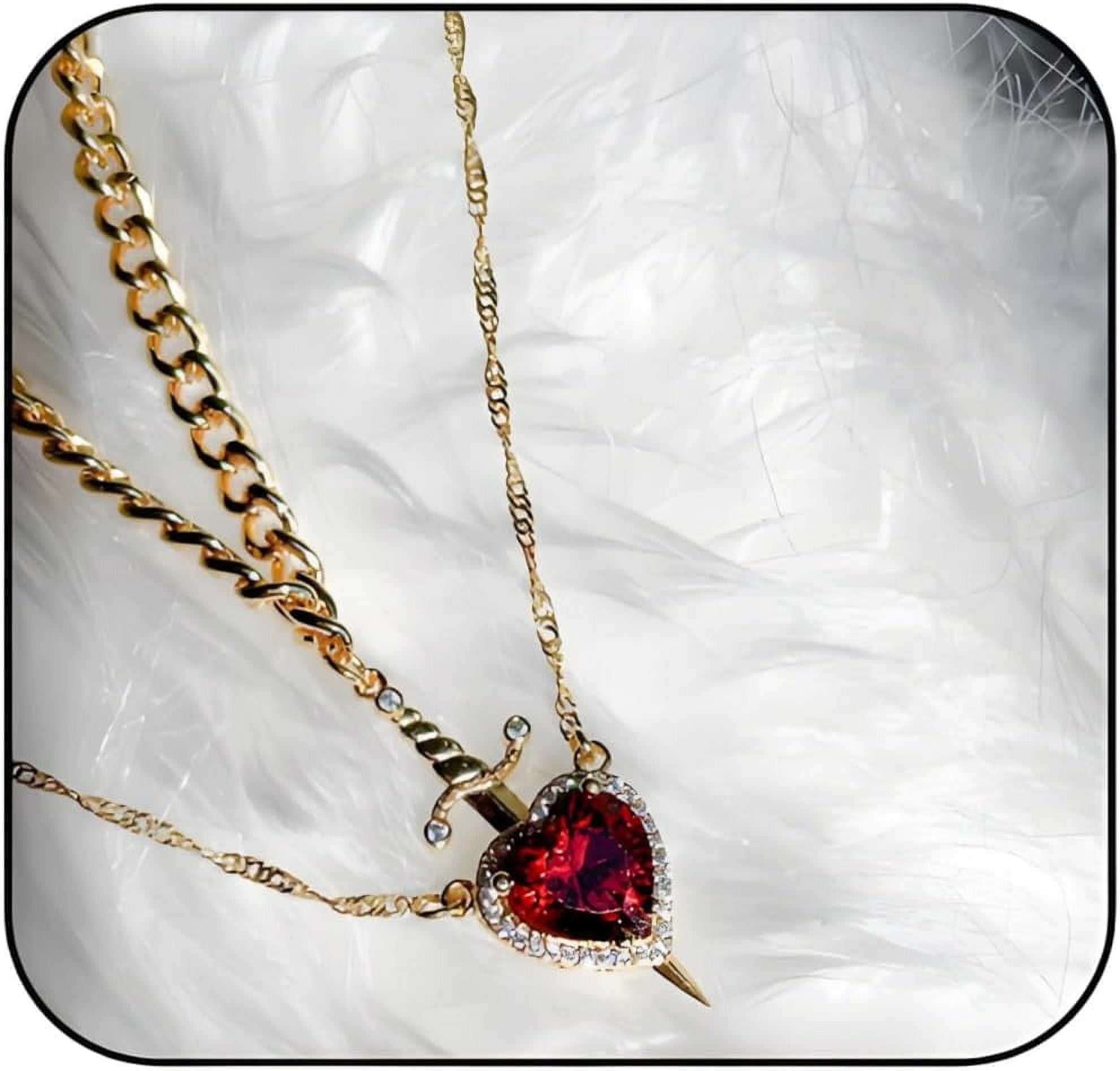 Couple Necklace, 2 Piece Gold Silver Layered Heart Sword Pendant ...
